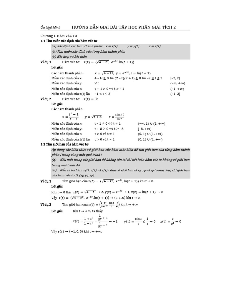 Huong Dan Giai Bai Tap Giai Tich 2 - Chuong 1 | PDF