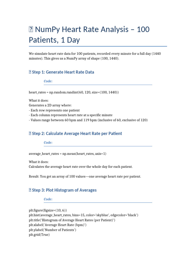 NumPy Heart Rate Data Analysis Guide | PDF