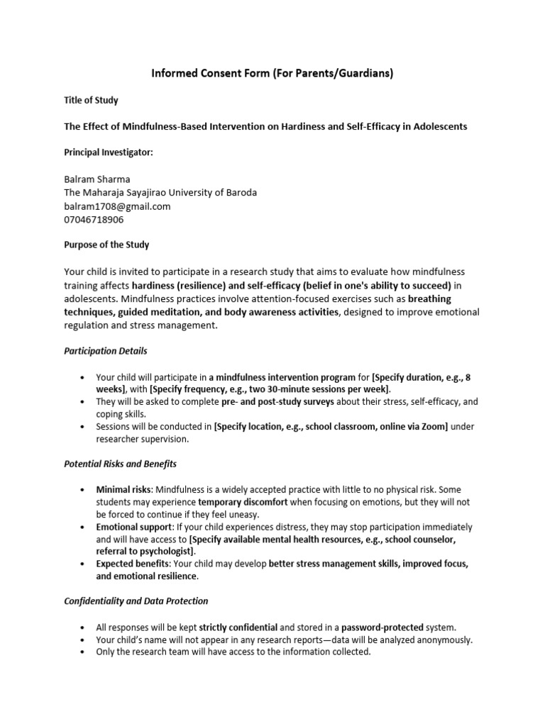Informed Consent Form Parent | PDF | Psychological Resilience | Mindfulness