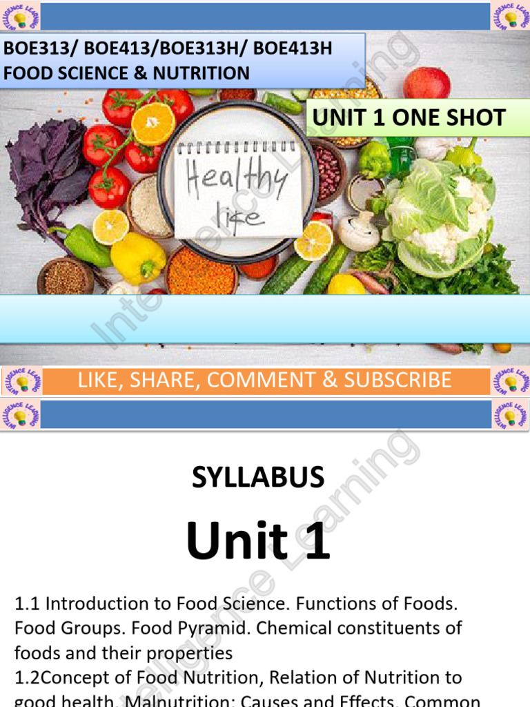 Unit 1 Food Science and Nutrition One Shot by Intelligence Learning ...