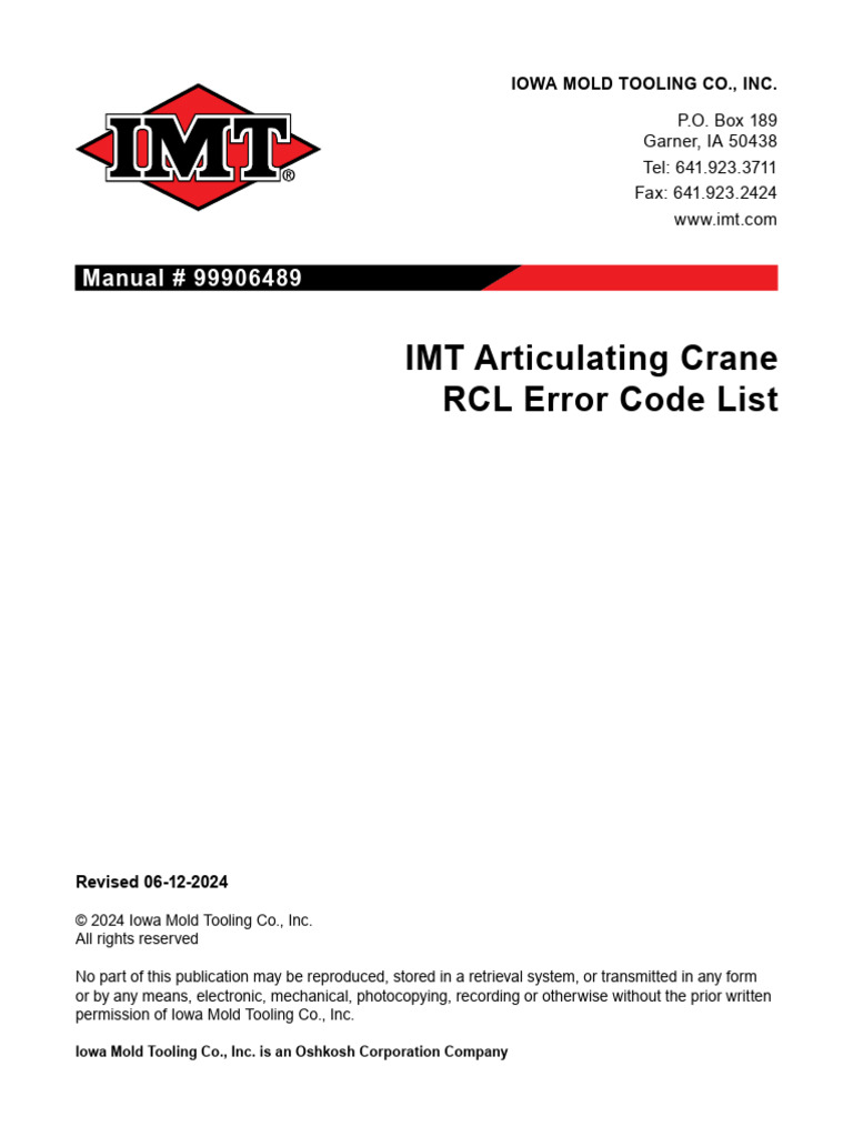 RCL5300 Error Code Manual | PDF | Crane (Machine) | Electronics