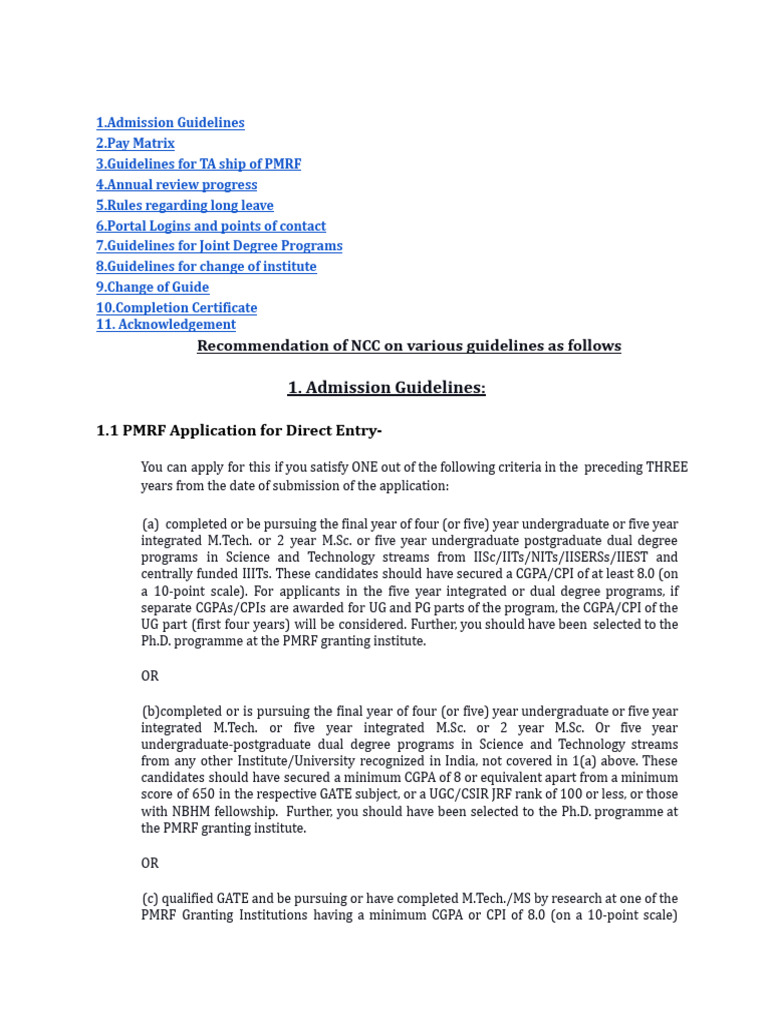 PMRF Guidelines 14012025 | PDF | Doctor Of Philosophy | Master's Degree