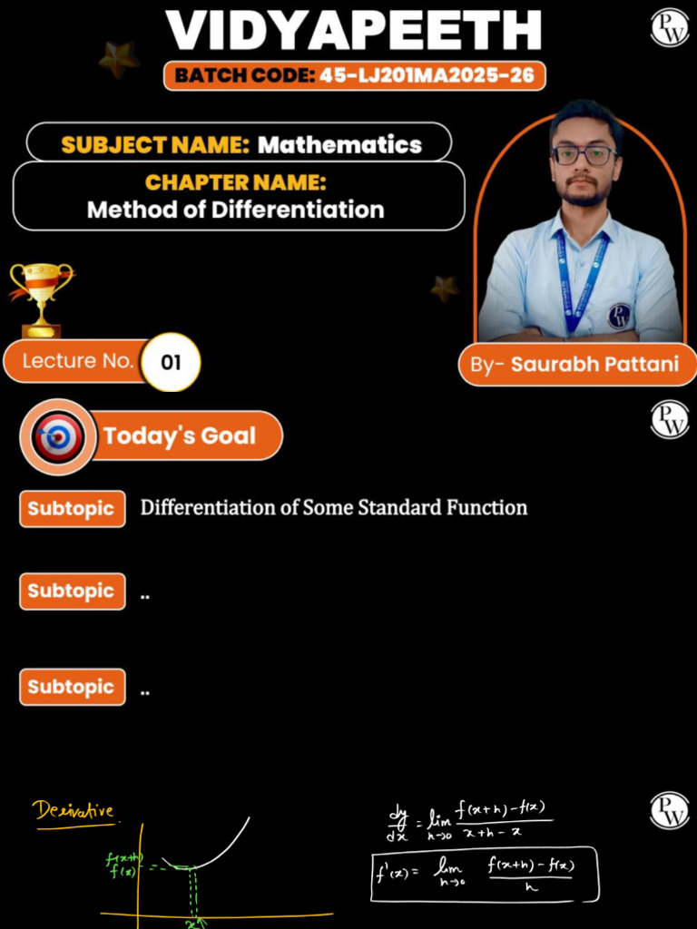 685fa160658f8edb1b6372cf ## Lecture No.-01 Method of Differentiation ...