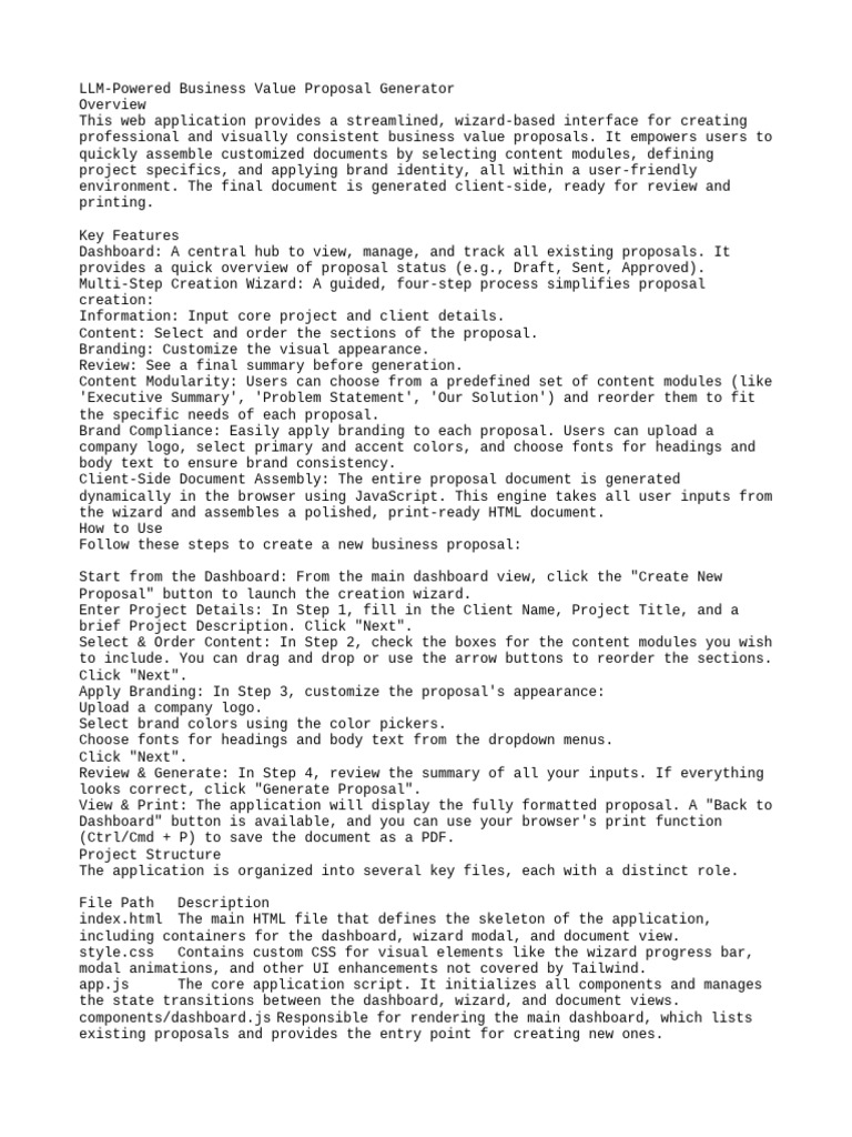 Proposal Generator Description | PDF | Html | Software Engineering