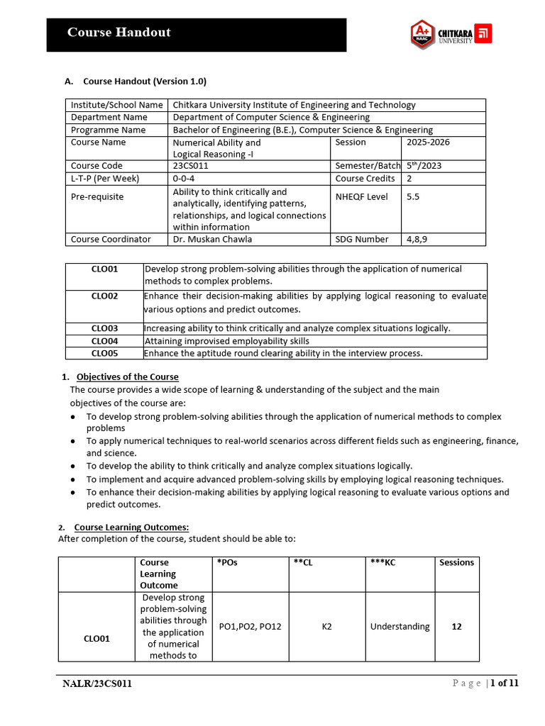 Numerical Ability and Logical Reasoning Syllabus | PDF | Verb | Subject ...