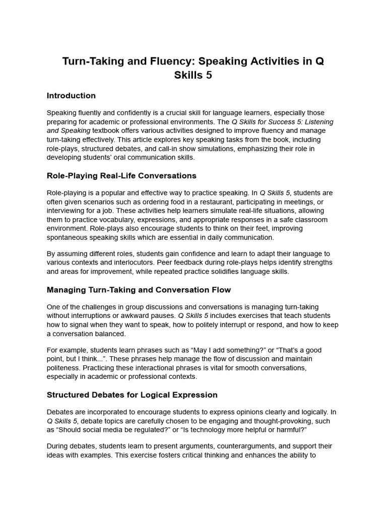 Turn-Taking and Fluency: Speaking Activities in Q Skills 5 | PDF | Fluency | Communication
