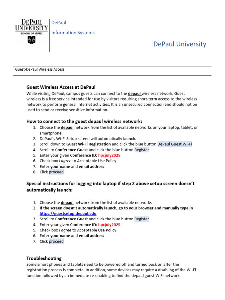 DePaul Conference Guest Wifi - Hpcjuly2025 | PDF