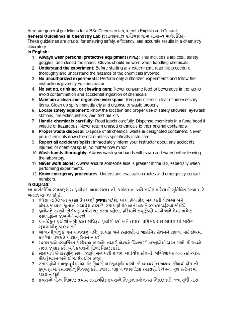 General Guidlines in Chemistry Lab BSC English - Gu... | PDF