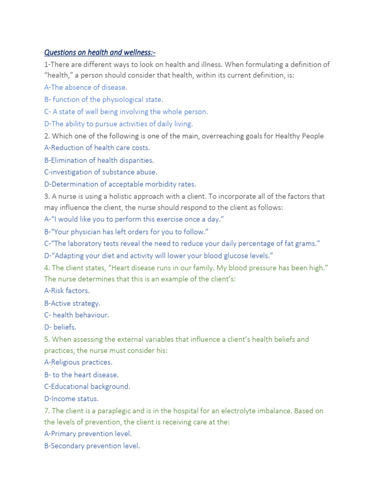 Health and Wellness Assessment Questions | PDF | Preventive Healthcare ...