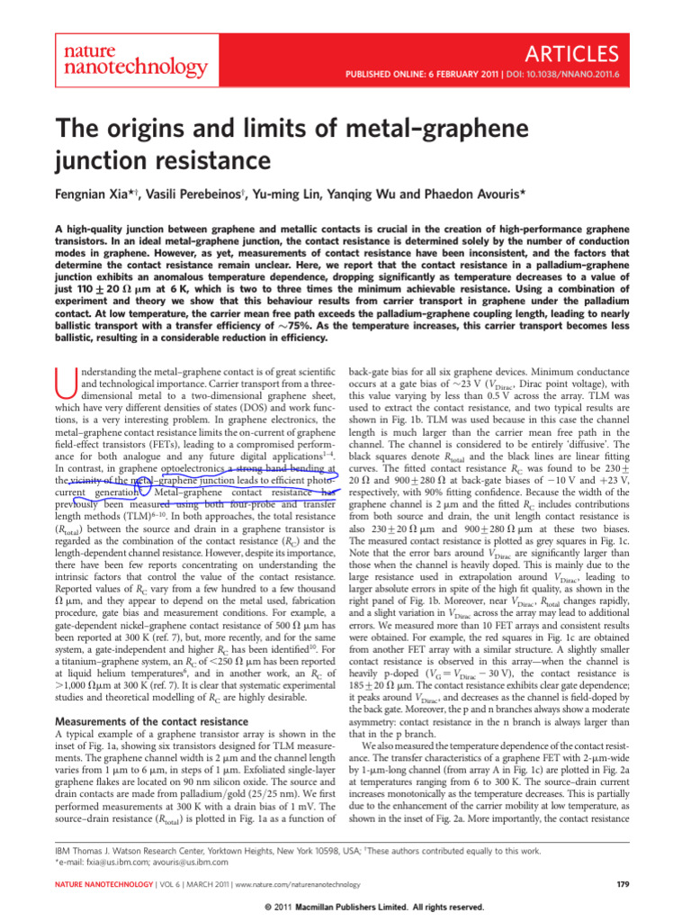Nnano.2011 - The Origins and Limits of Metal-Graphene Junction ...