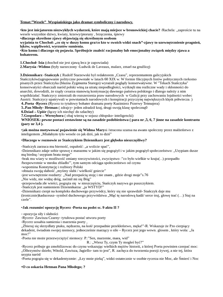 Wesele Dramat Symbol | PDF