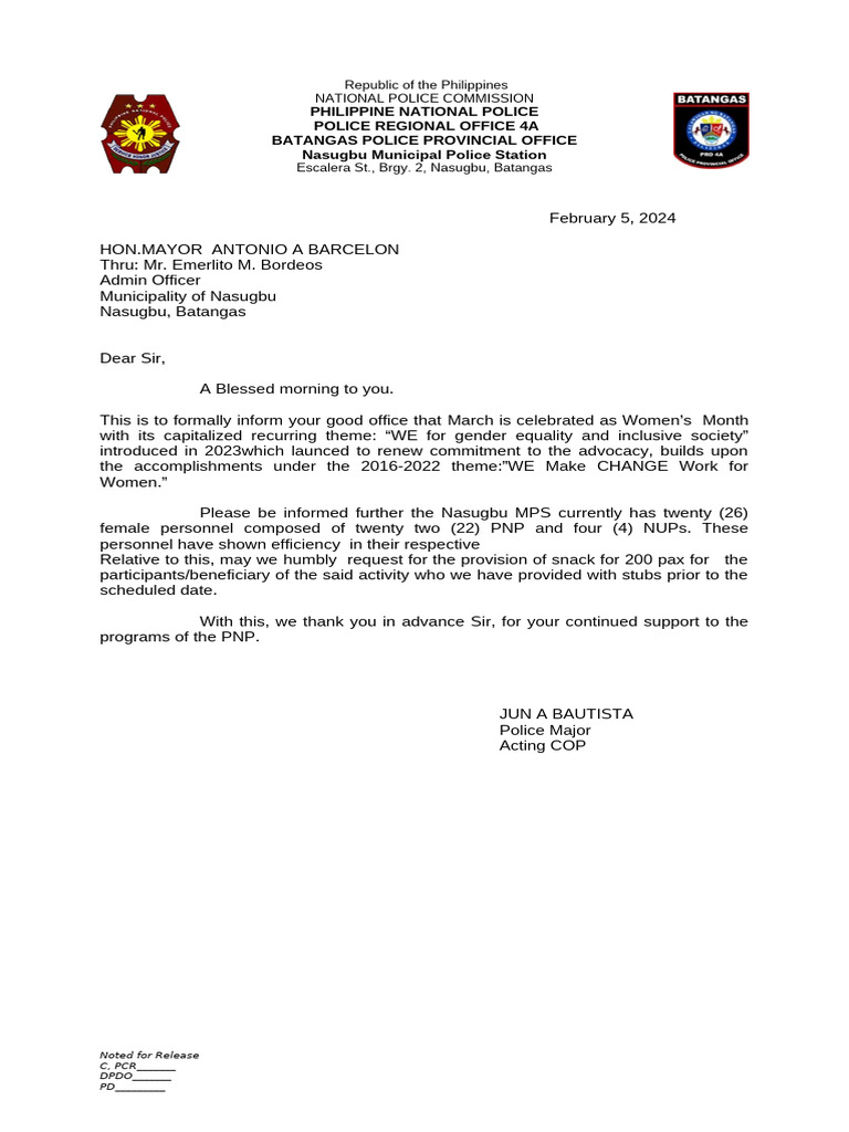 LETTER TO LGU For Women's Month | PDF