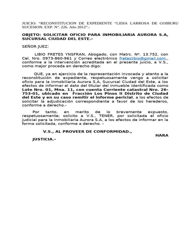 Solicitar Oficio Judicial | PDF