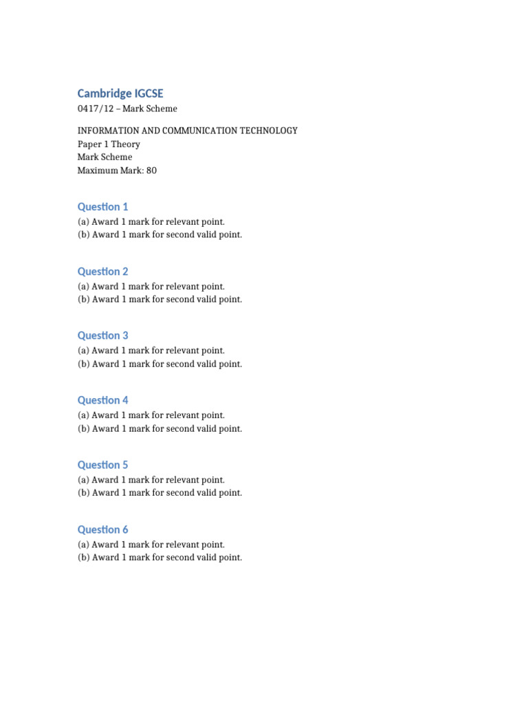 IGCSE ICT MS Paper 2 Realistic Updated | PDF
