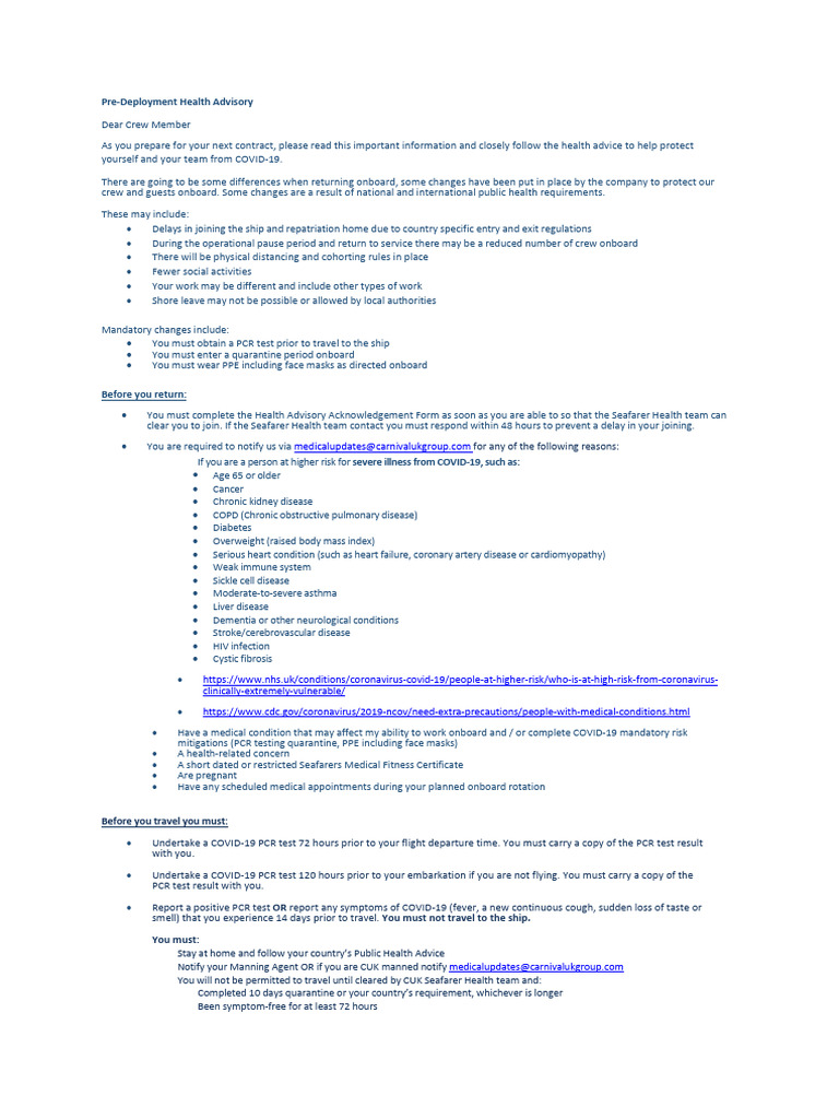 REVISED - Pre Deployment Health Advisory v2 | PDF | Chronic Condition ...