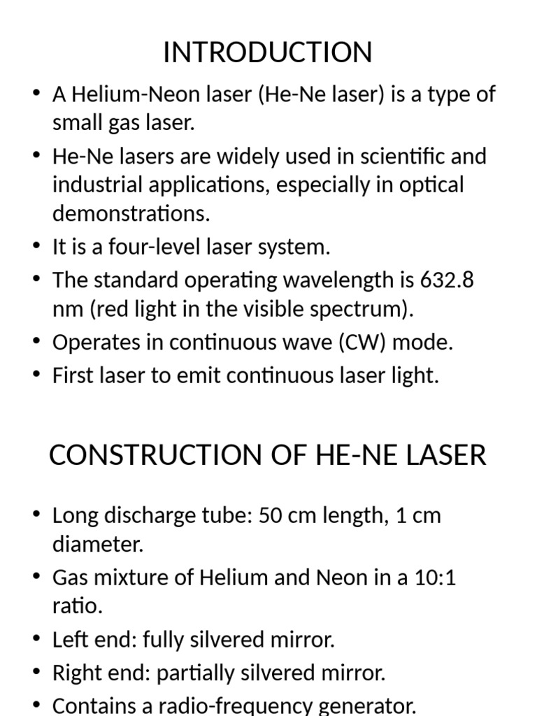 He-Ne Laser: Construction, Working, and Uses | PDF