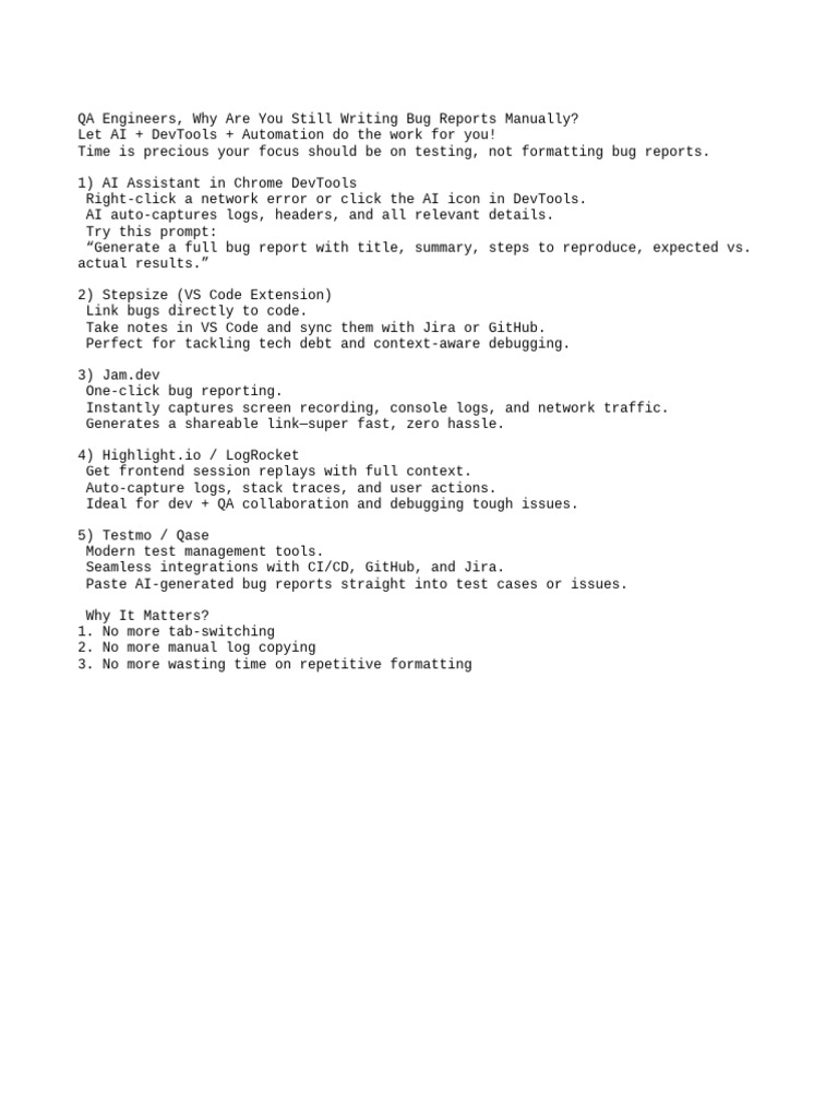 Automate Bug Reporting for QA Engineers | PDF