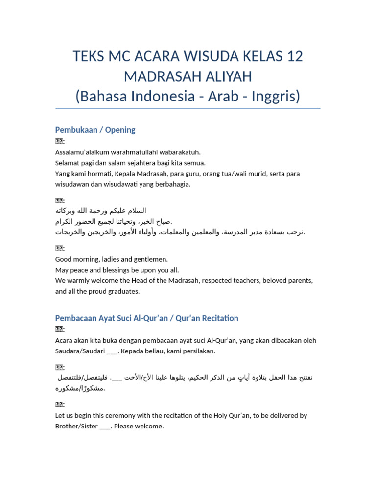 Teks MC Wisuda Madrasah Aliyah | PDF