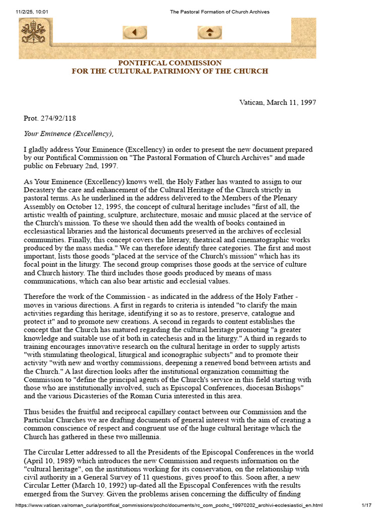 Pastoral Formation for Church Archives | PDF | Bishop | Catholic Church