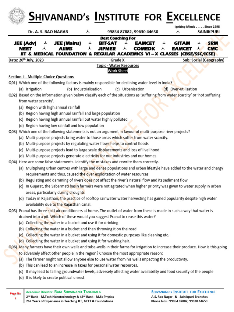 SHIVANAND's - Social - Geography - Water Resources - Class 10 ...