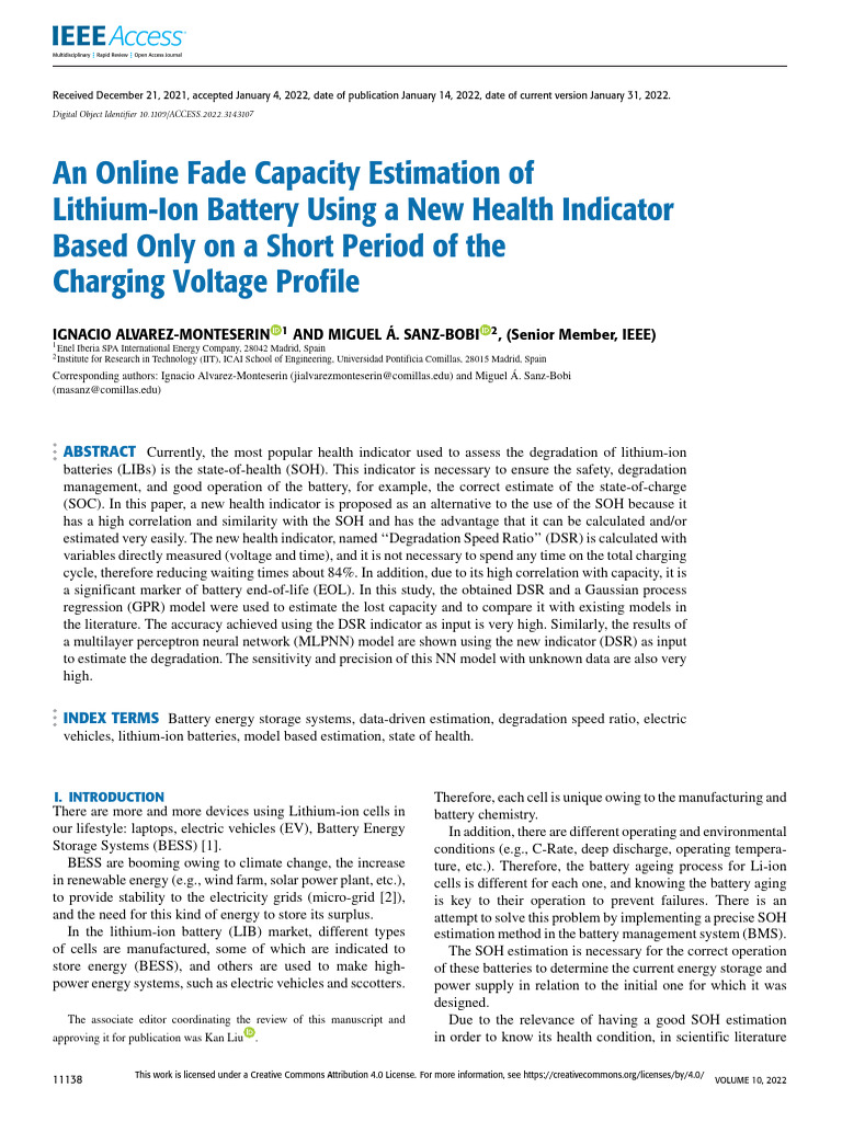 An Online Fade Capacity Estimation of Lithium-Ion Battery Using A New Health Indicator Based ...
