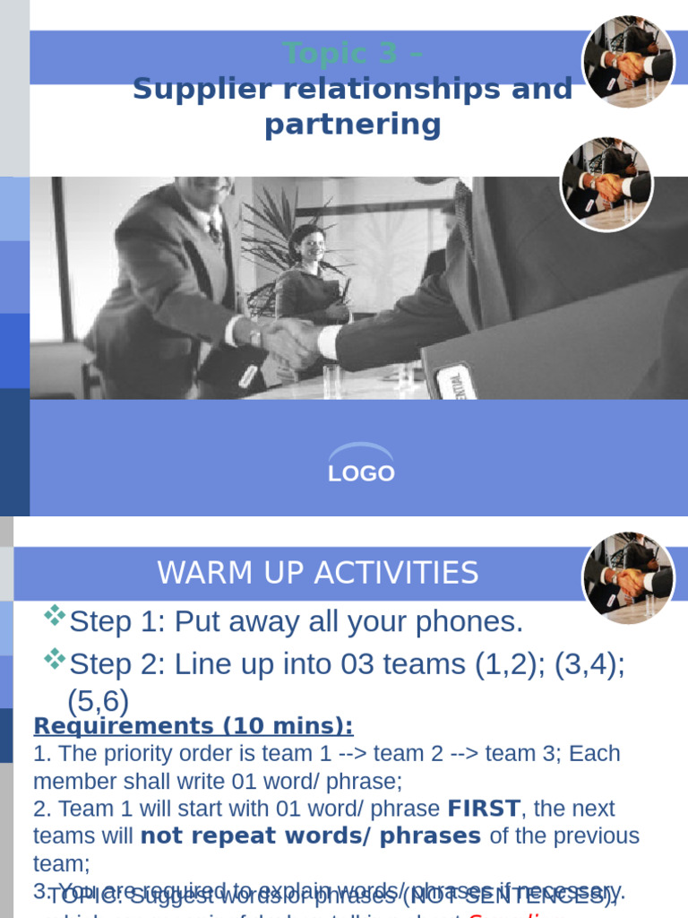 Lesson 3 Supplier Relationships and Partnering 260325 | PDF ...