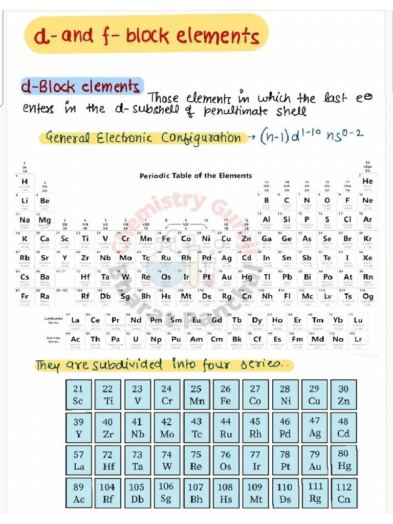 D and F Block Elements | PDF
