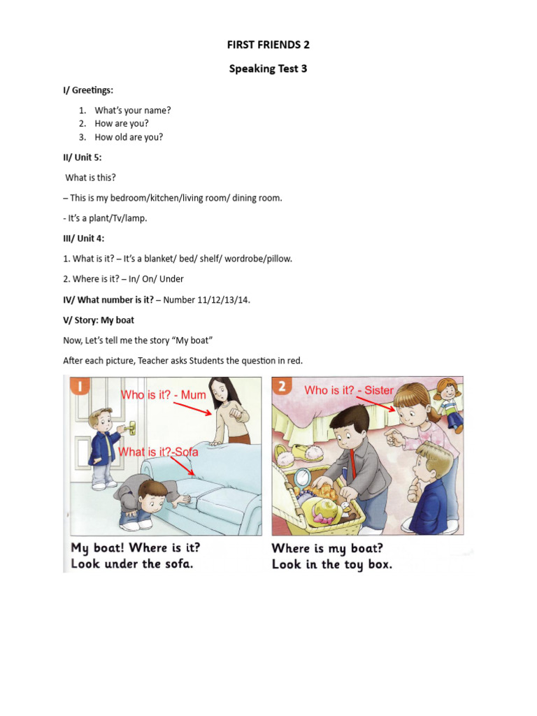 First Friends 2 - Speaking Test 3 | PDF