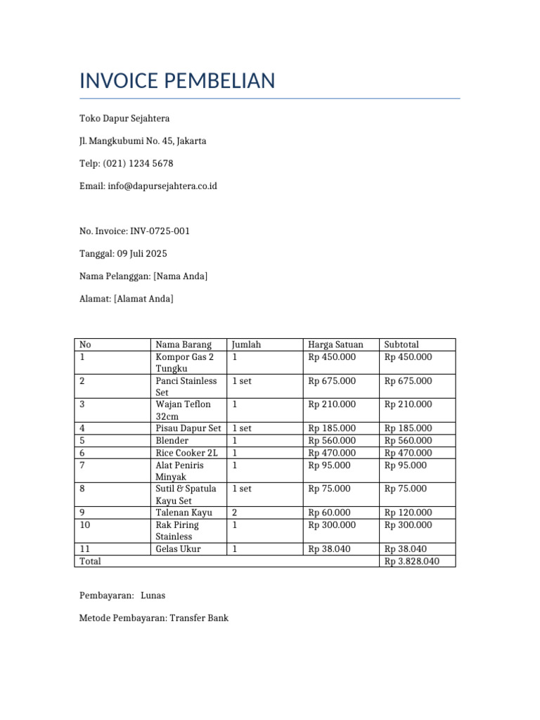 Invoice Pembelian Dapur | PDF