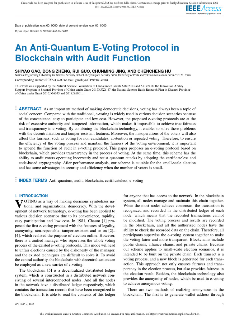 An Anti-Quantum E-Voting Protocol in Blockchain Wi | PDF | Electronic Voting | Public Key ...
