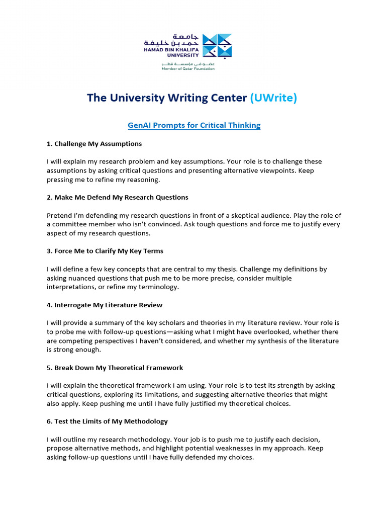 GenAI Prompt Engineering For Critical Thinking | PDF | Methodology ...