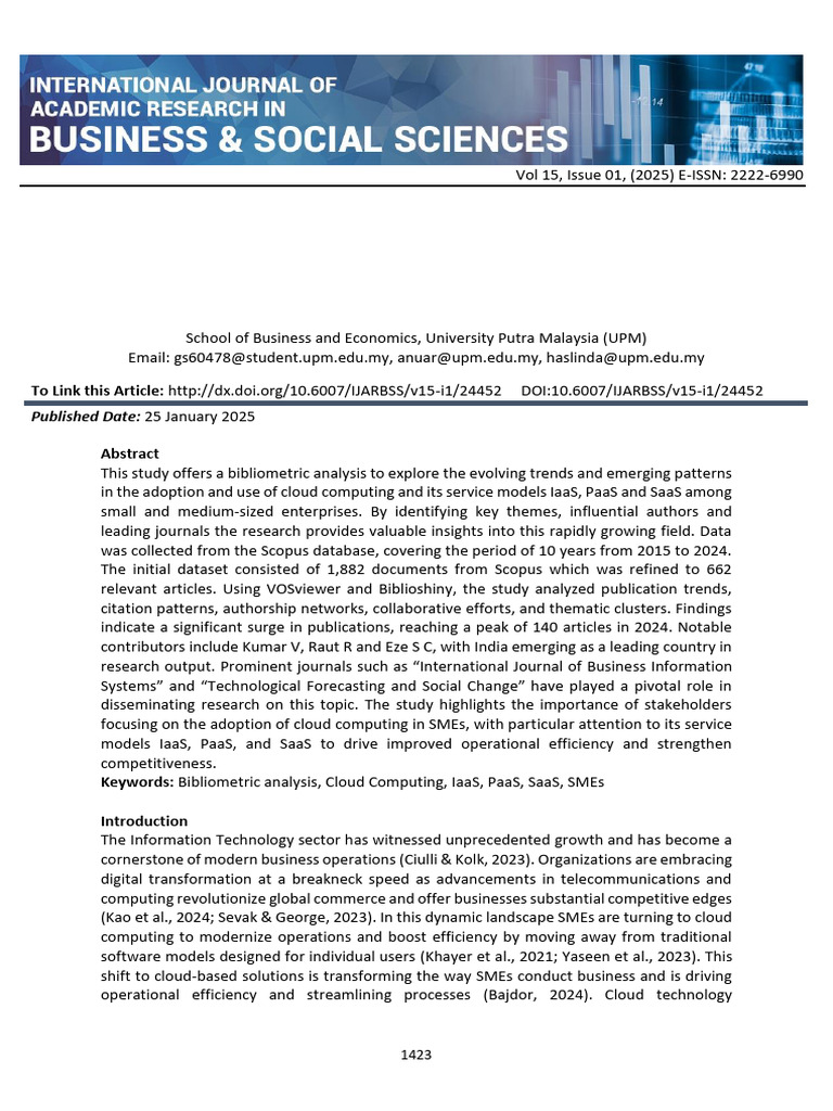 Cloud Computing Trends in SMEs: A Bibliometric Study | PDF | Cloud ...