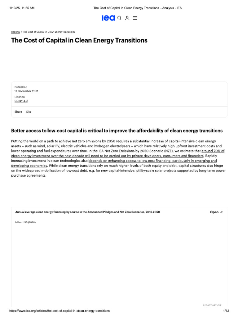 The Cost of Capital in Clean Energy Transitions | PDF