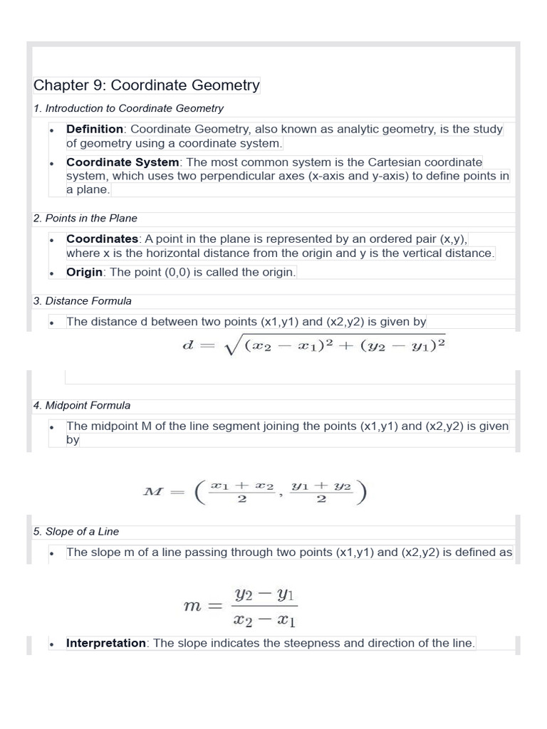 Class 9th Notes Coordinate Geometry | PDF