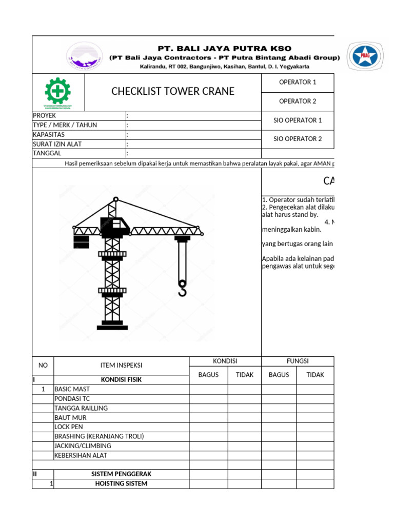 Inspeksi Tower Crane | PDF
