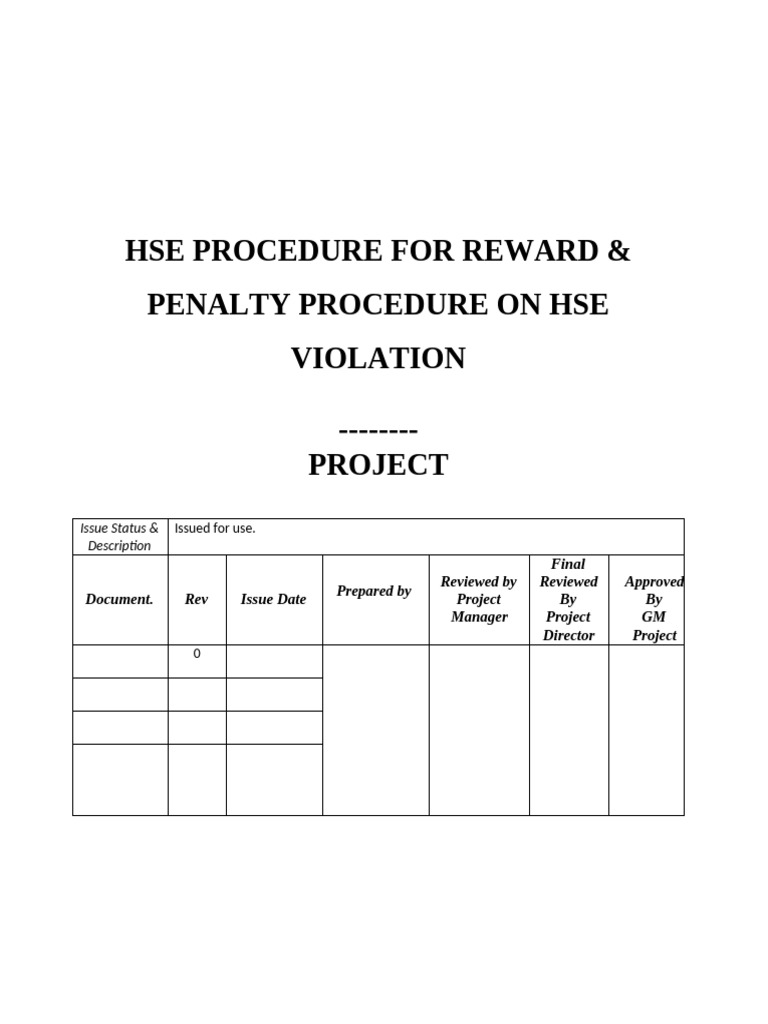 HSE Procedure For Reward & Penalty Procedure On HSE Violation | PDF ...