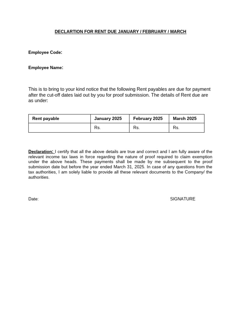 Rent Due Declaration for 2025 | PDF