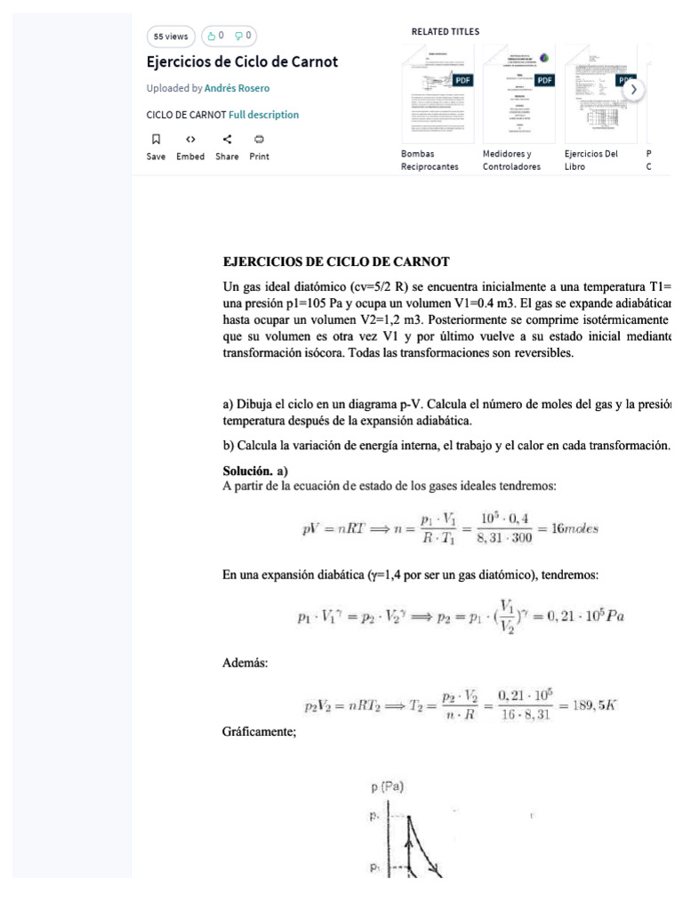 PDF Ejercicios de Ciclo de Carnot Compress | PDF | Gases | Fenomeno fisico
