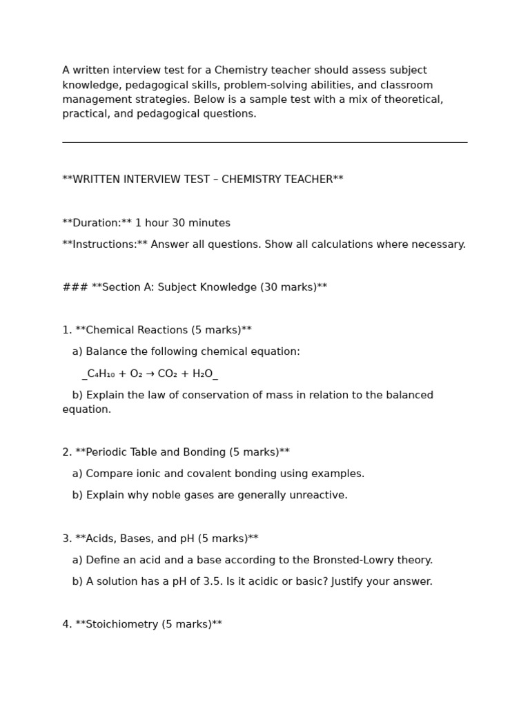 Chem Test | PDF | Mole (Unit) | Chemical Reactions