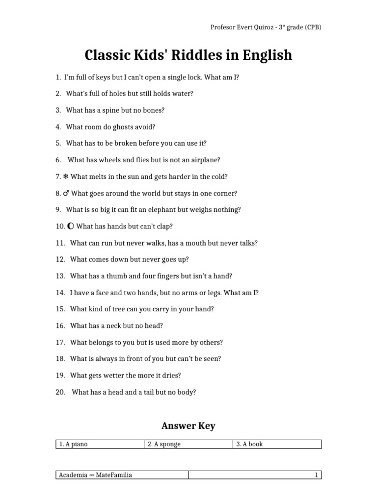 Classic Kids Riddles | PDF