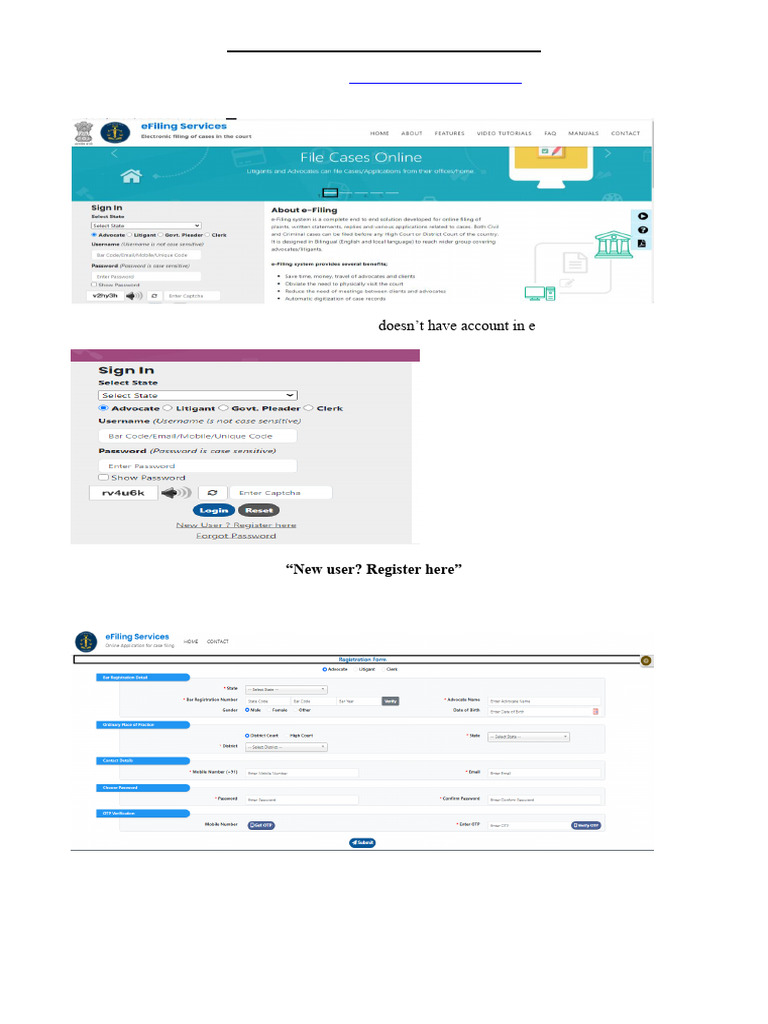 e-Filing Registration Guide for Advocates | PDF