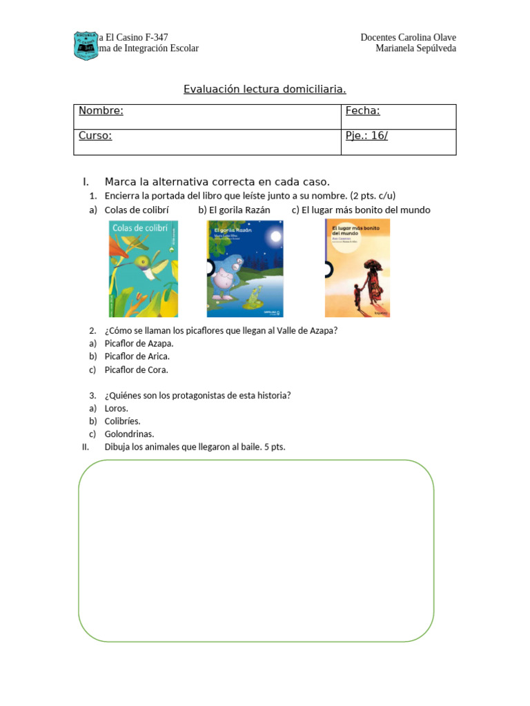 Evaluacion Diferenciada Libro Colas de Colibrí | PDF