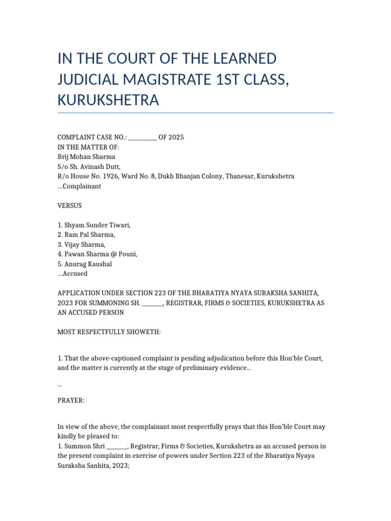 Application Section 223 BNSS Registrar | PDF