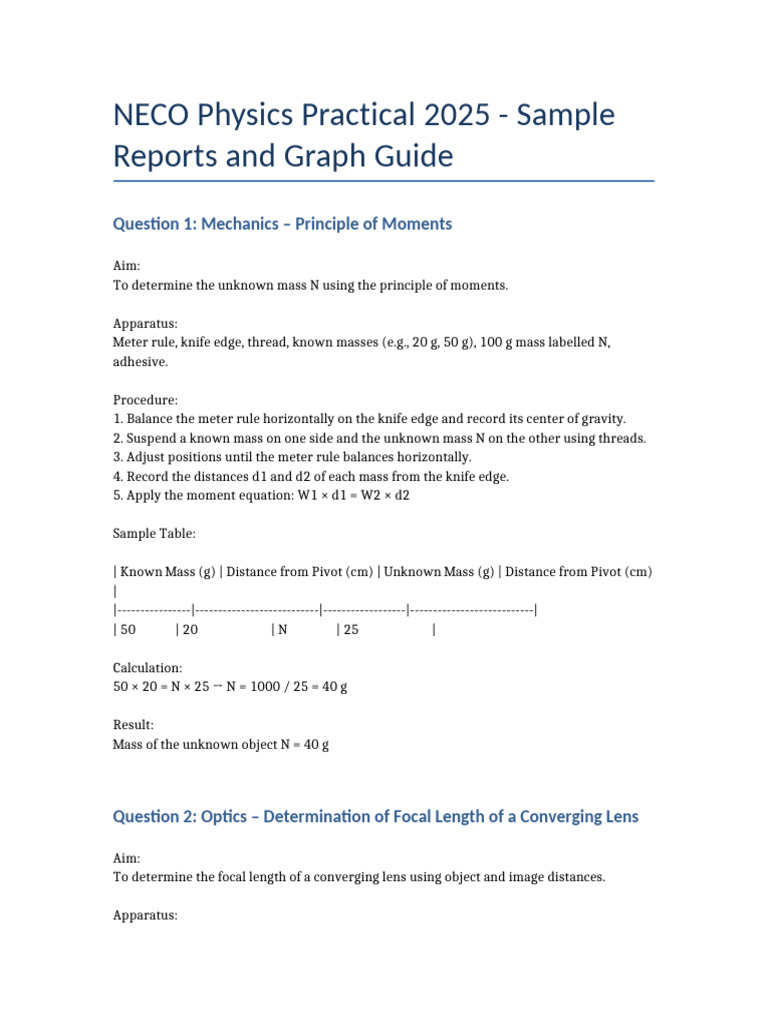 NECO Physics Practical Sample Report | PDF | Resistor | Electricity