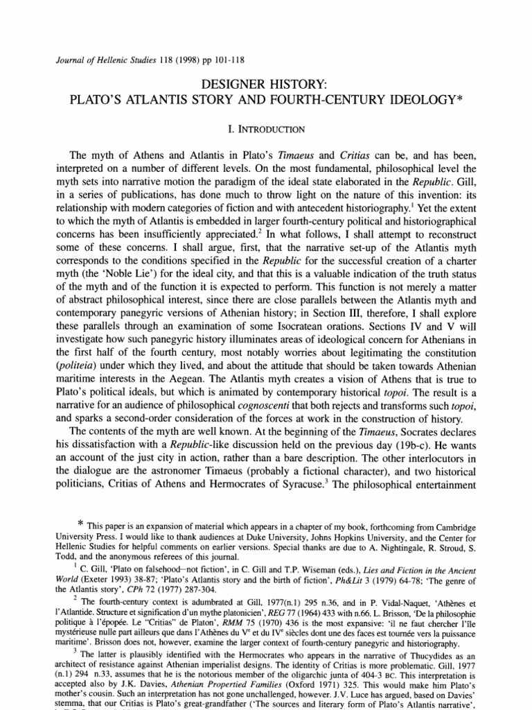 Designer History - Plato's Atlantis Story and Fourth-Century Ideology ...