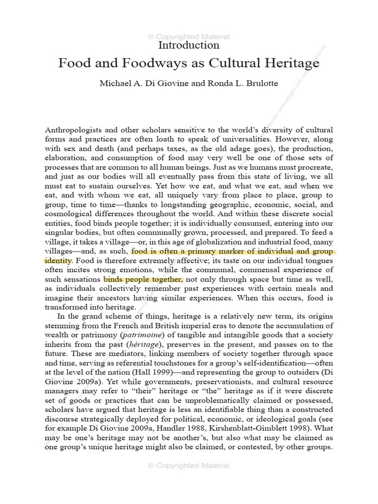 Foodways as Cultural Heritage | PDF | Liberal Arts Education