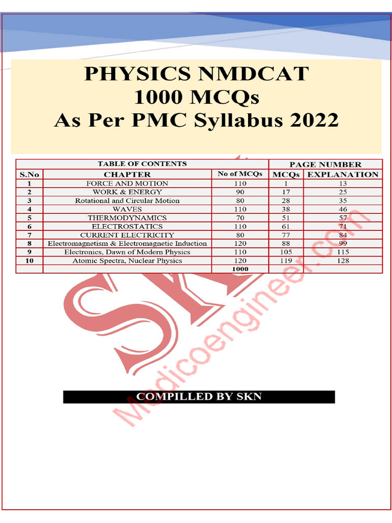 (Medicoengineer - Com) 1000 MDCAT Physics Mcqs by SKN | PDF