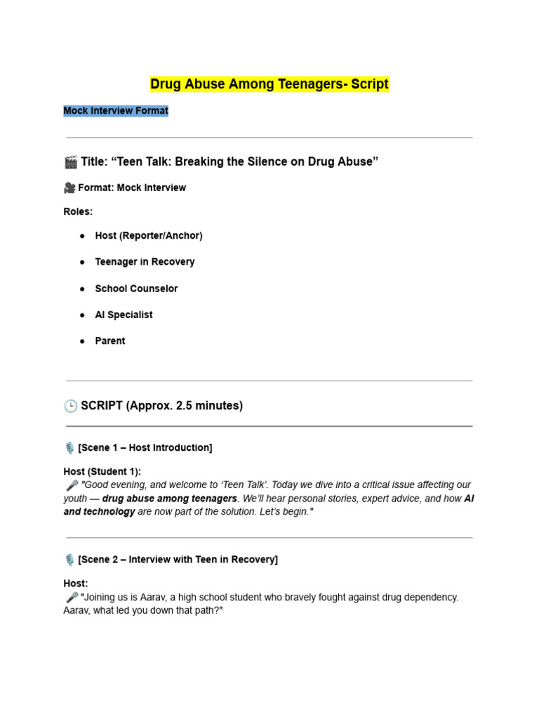 Drug Abuse Among Teenagers - Script | PDF | Artificial Intelligence ...