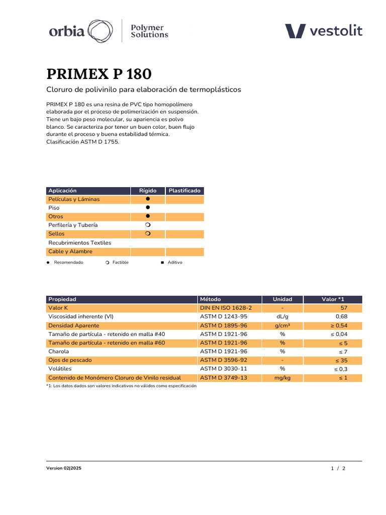 Resina PVC Primex P 180 para termoplásticos | PDF | Cloruro de ...