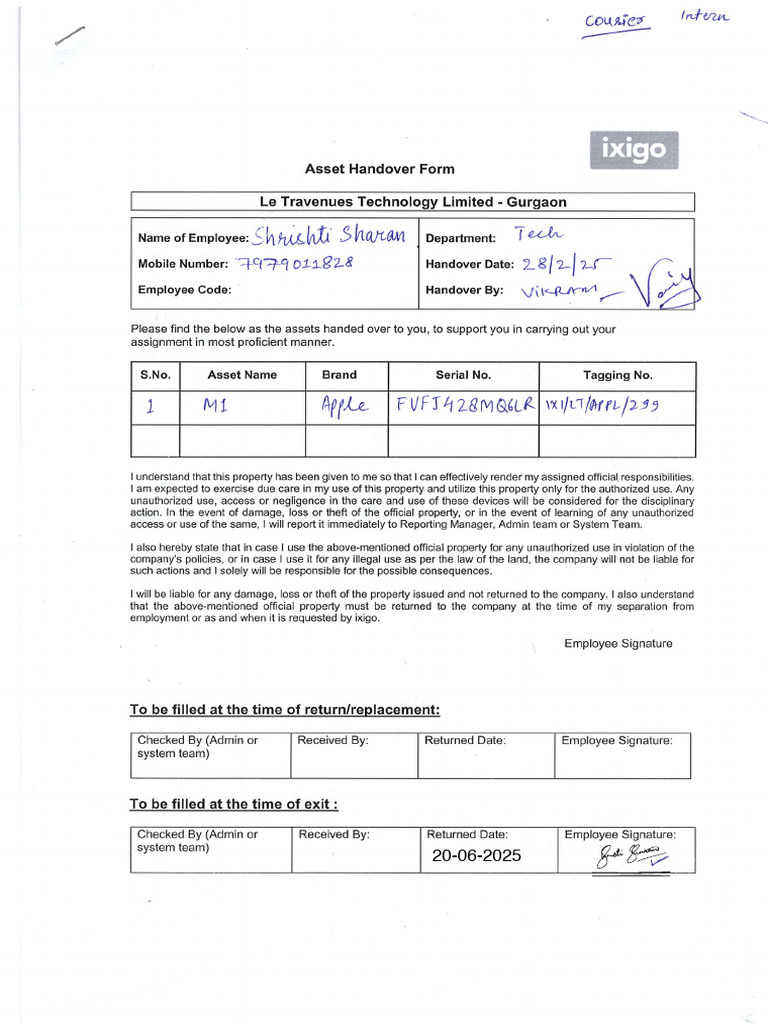 Asset Handover Shristi | PDF